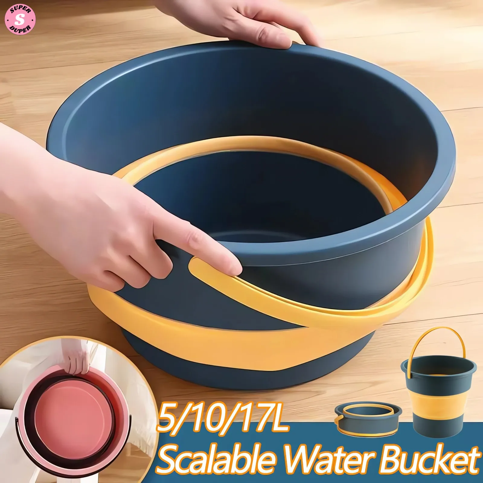 5L/10L/17L Folding Portable Bucket With Cover Silicone Camping, Fishing ...
