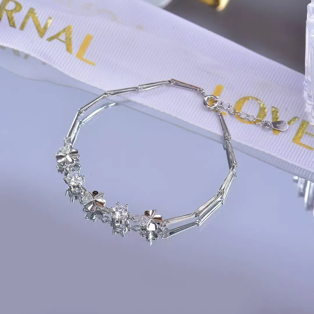 Four Leaf Clover Bracelet: 925 Sterling Silver Moissanite Clover Necklace Luck & Elegance From ...