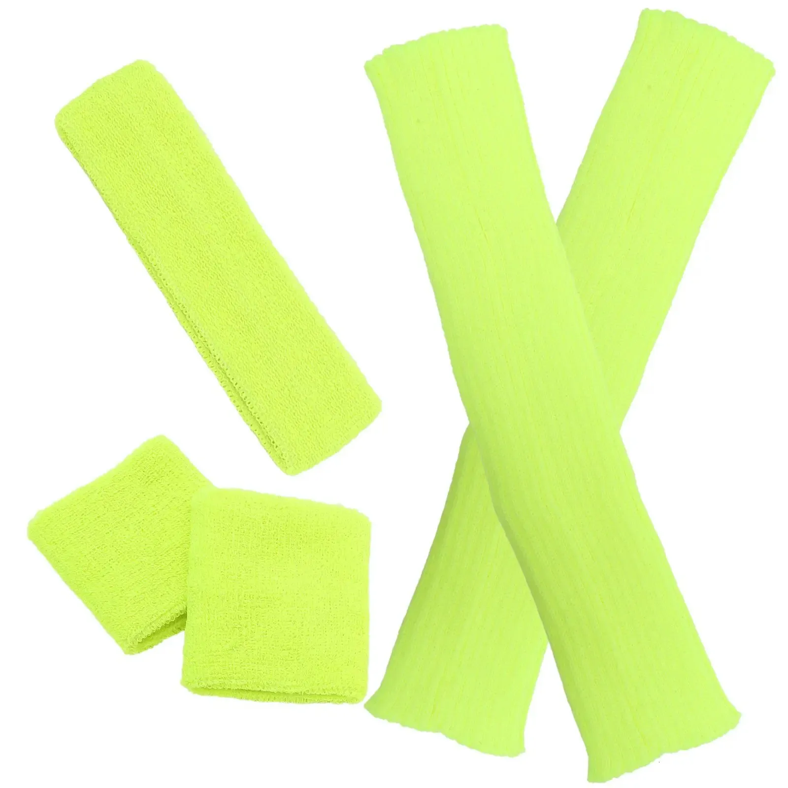 Fluorescent Yellow Sports Headband Set: Elastic Sweatbands, Running ...