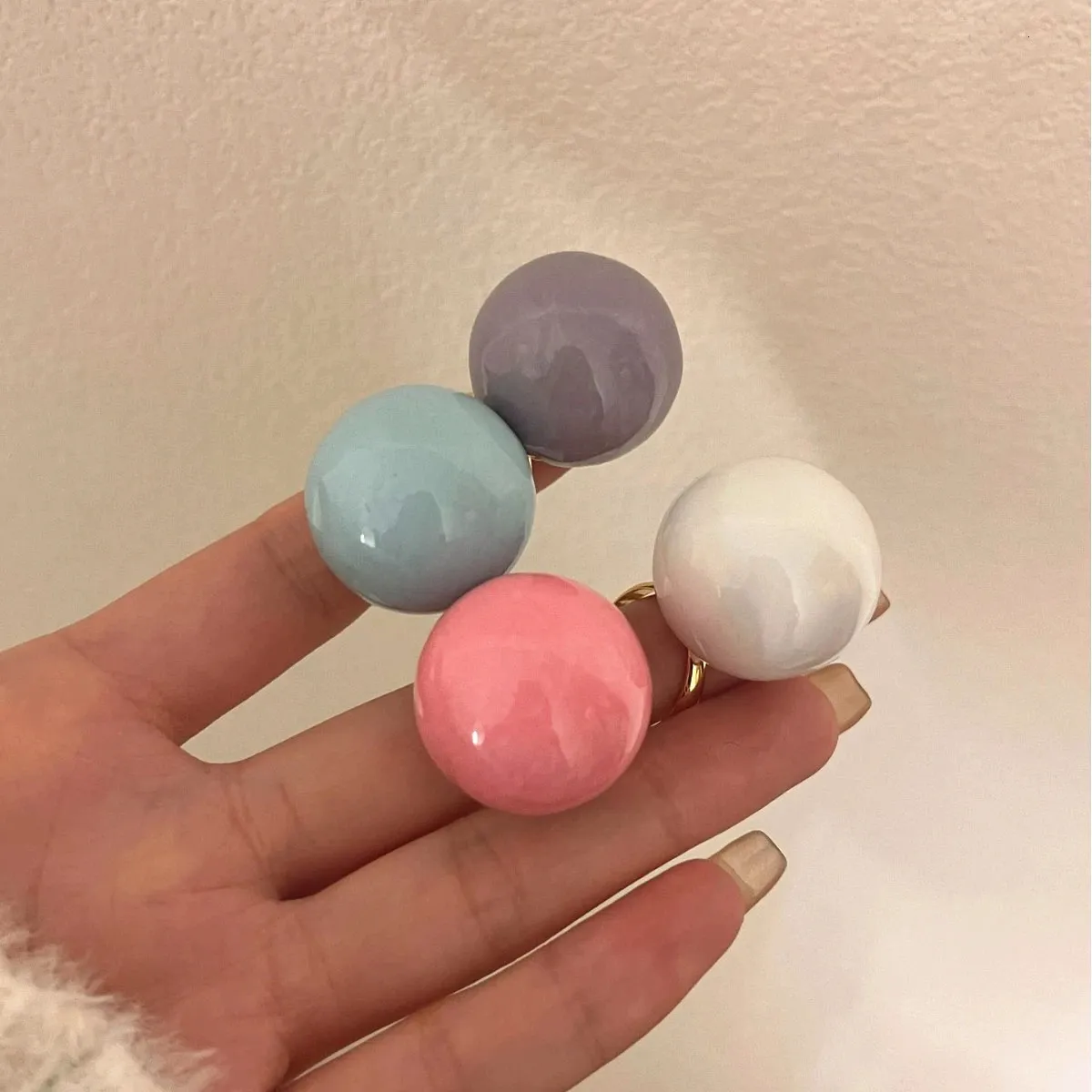 Vintage Enamel Drop Glaze Colorful Large Round Ball Chunky Open Rings ...