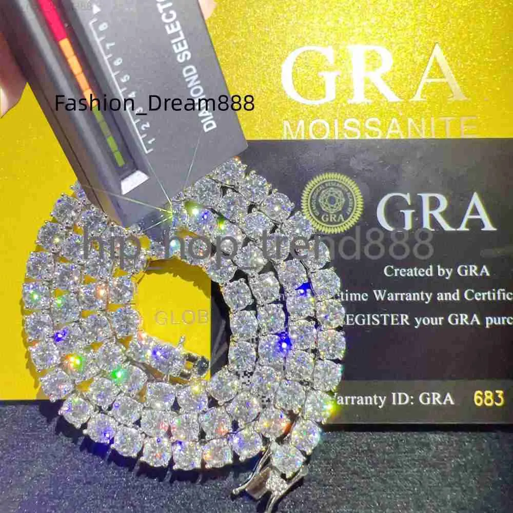 VVS Moissanite Tennis Chain Necklace 925 Sterling Silver Hip Hop Style ...