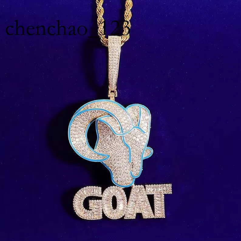 Gold Plated Iced Out GOAT Pendant Necklace For Men Moissanite Diamond ...