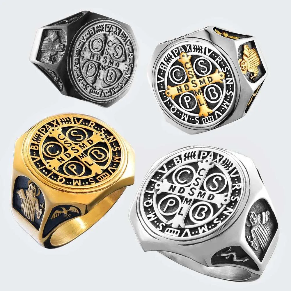 Saint Benedict Exorcism Rings Stainless Steel Unisex Jewelry Vintage ...