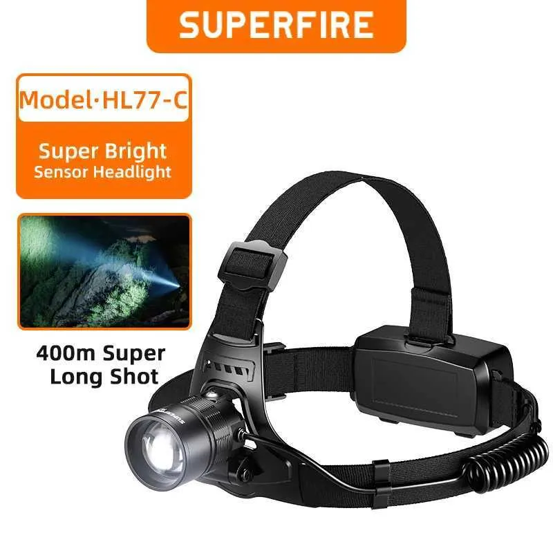 SUPERFIRE HL77 C LED Headlamps Zoomable USB Rechargeable Sensor ...