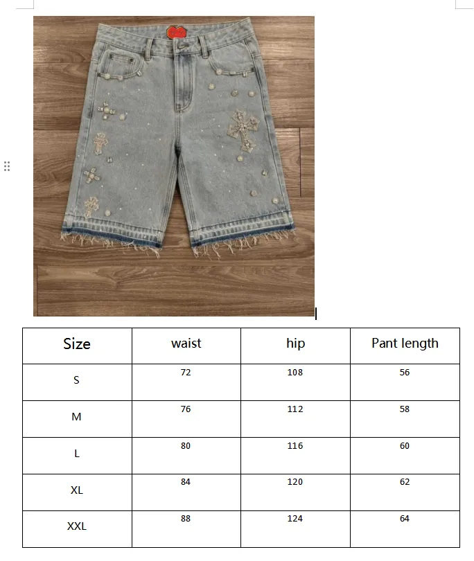 Chrome Denim Shorts Mens Womens Vintage Cross Rhinestone Harajuku Hip ...