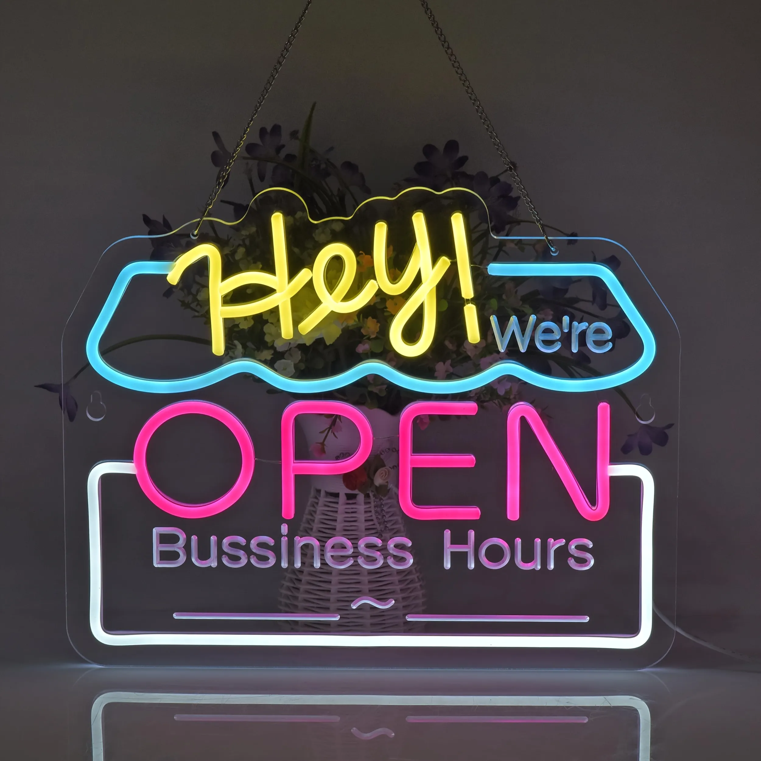 Open RGB LED Neon Sign Wall Art Decoration 5W Hanging Neon Shop Sign ...
