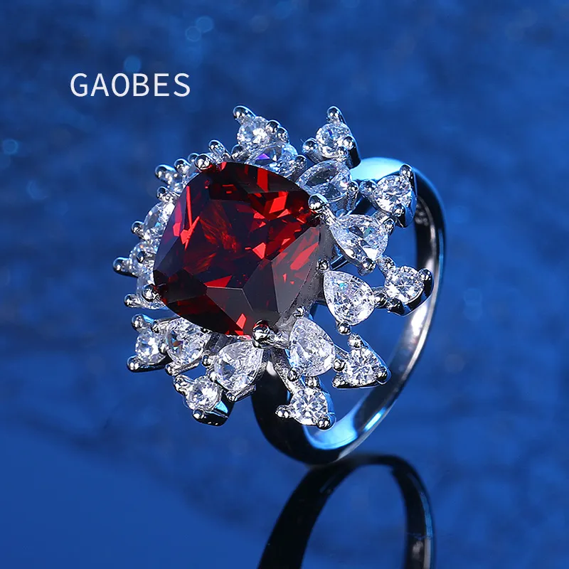 S925 Sterling Silver Ruby Engagement Ring With Full Diamond Setting ...