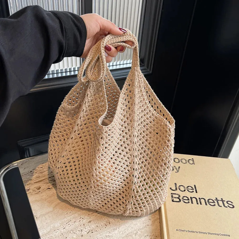 Women's Hollow Summer Hobo Bag, Solid Color Aesthetic, Large Capacity ...