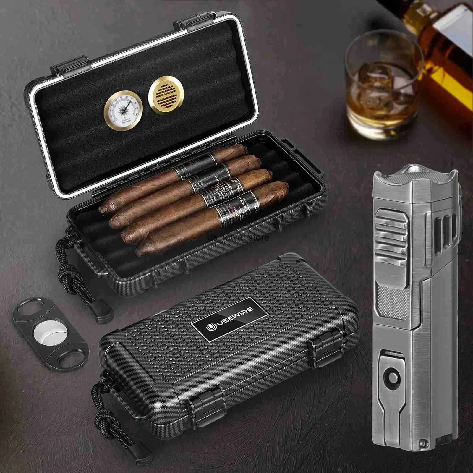 Cigar Travel Humidor And Cigar Lighter Set Portable Travel Case With ...