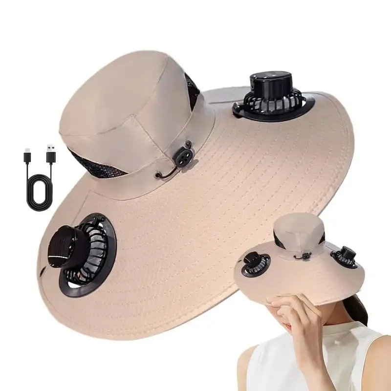 Solar Panel Fan Bucket Hat Wide Brim UV Protection Hat For Outdoor ...