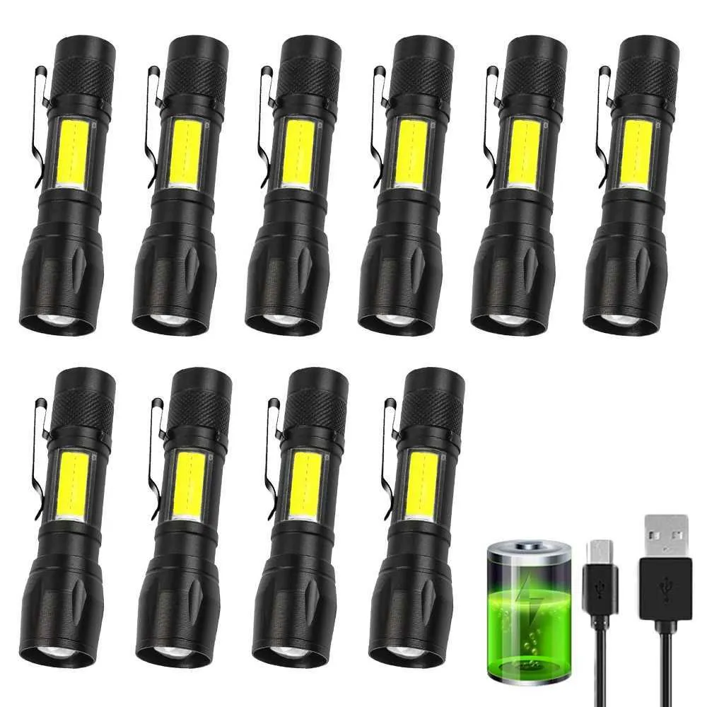 XJ250529 Mini Torch LED Flashlights Rechargeable USB Portable COB ...