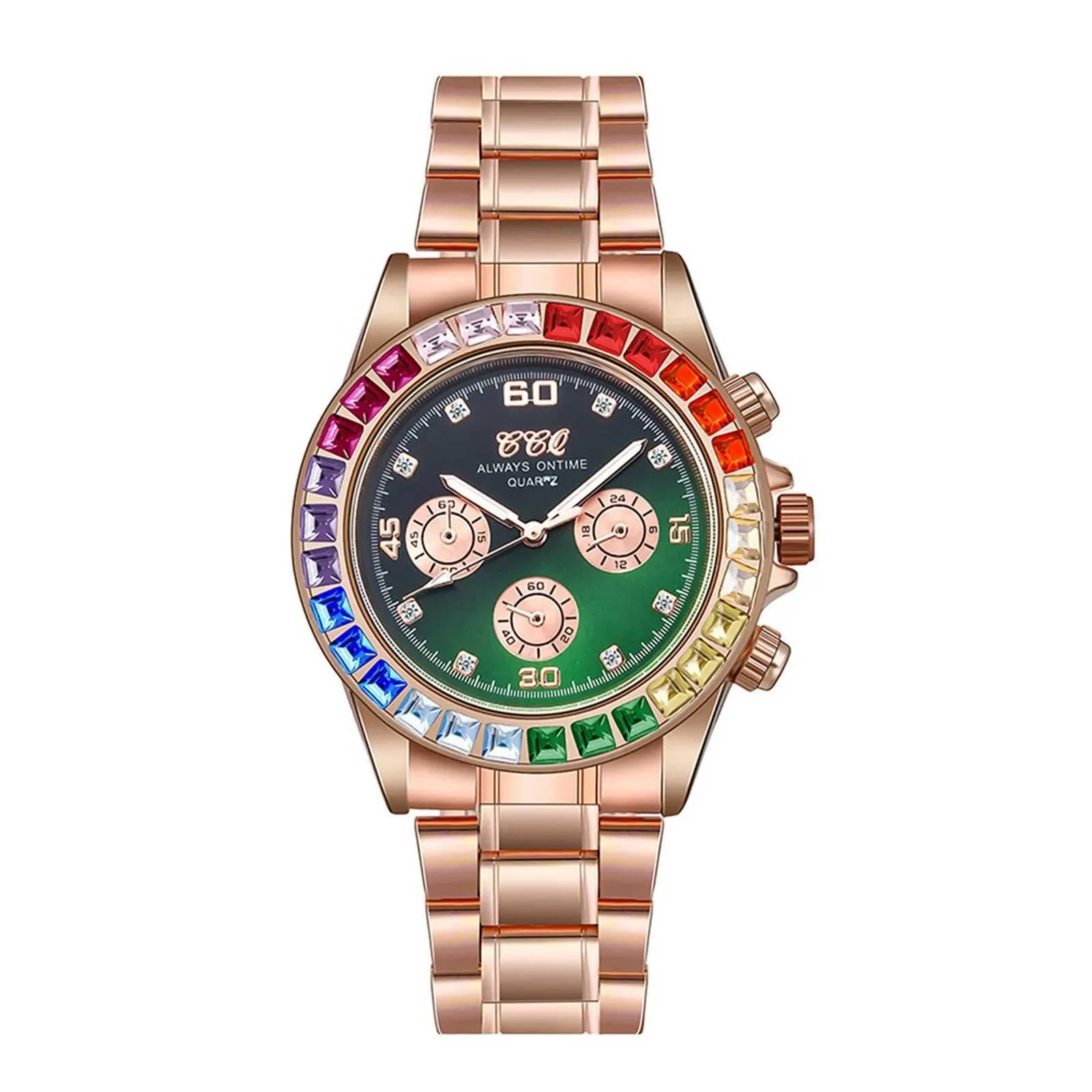 Stainless Steel Three Eye Square Diamond Men's Quartz Diamond Watch ...