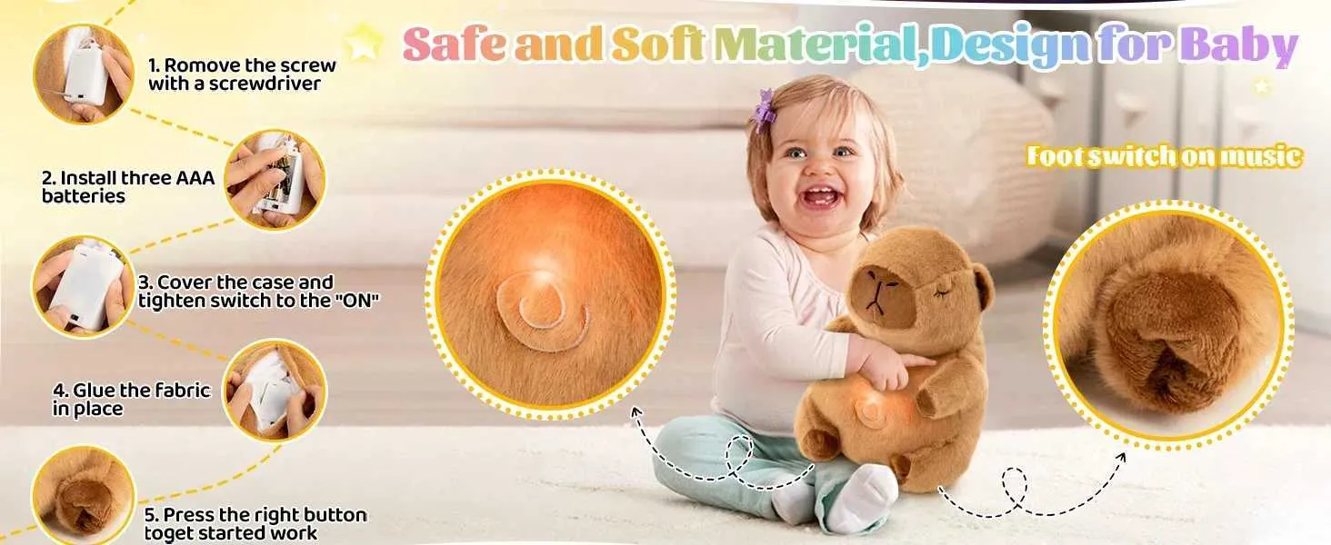Baby Sleep Toy Capybara Breathing Luminous Plush Stuffed Animal - Soft ...