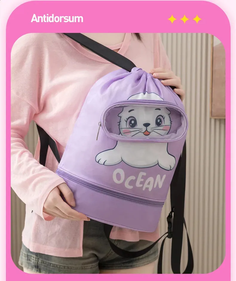 Cartoon Kids Swim Bag with Dry Wet Separation, Fitness Travel Portable ...