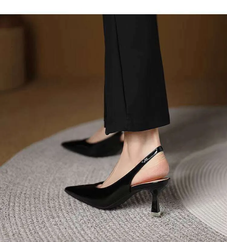 DHgadgets Women's Patent Leather Pointed Toe Slingback Heels Elegant ...