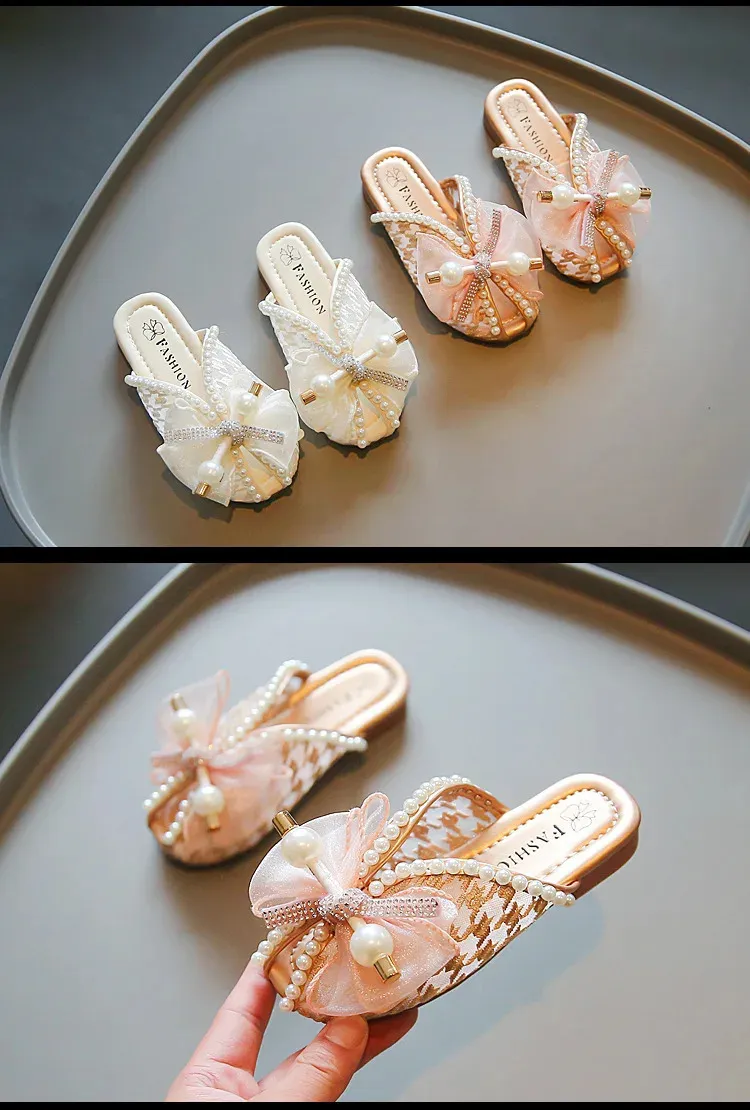 Girls Summer Slippers Mesh Lace Soft Breathable Kids Beach Slippers ...