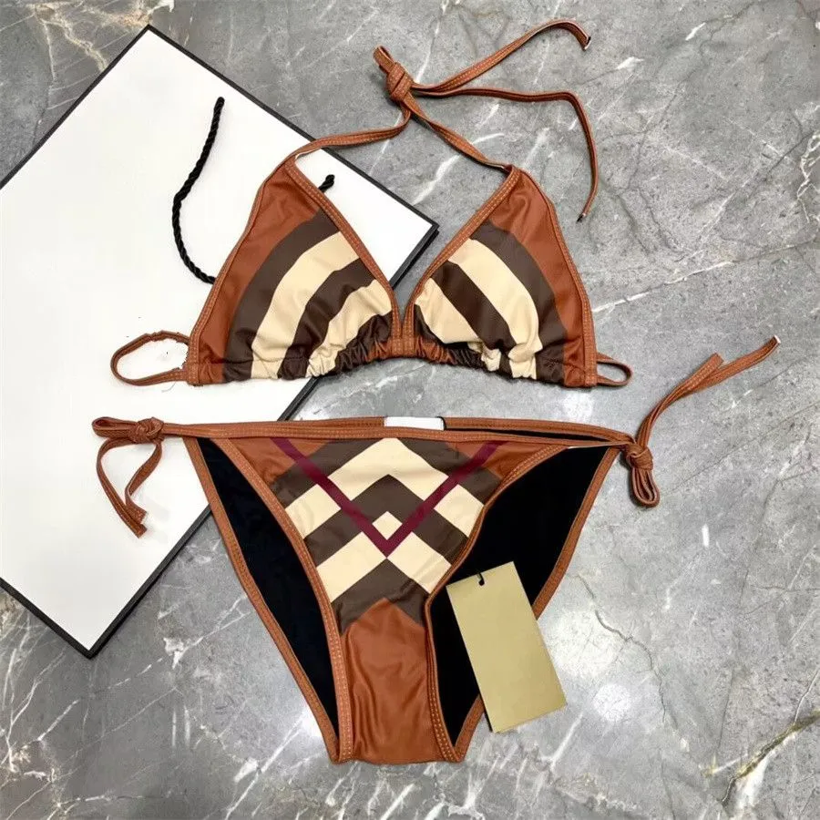 Charming Color Block Swimsuits: Women's Tie Bikini Set With Sexy Split ...