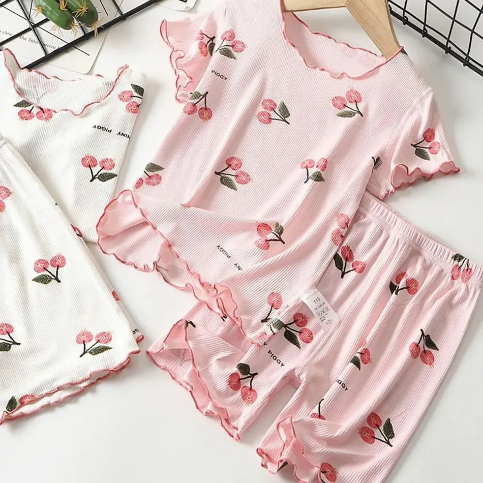 Modal Cotton Pajamas Set With Cherry Blossom Print: Girls' 4 Way ...