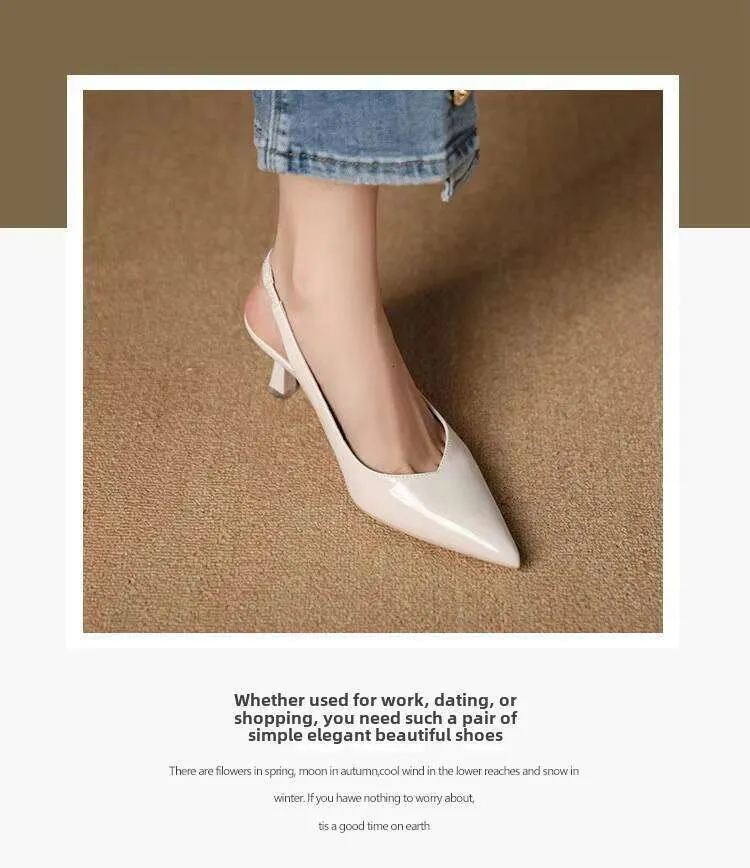 DHgadgets Women's Patent Leather Pointed Toe Slingback Heels Elegant ...