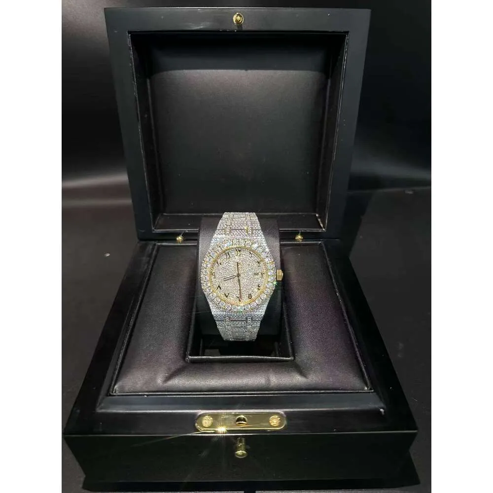 Moissanite iced out watch 40 mm dial mechanical automatic hip hop rock ...