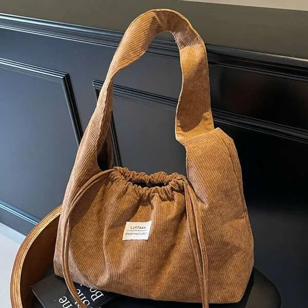 Corduroy Shoulder Tote Bag for Women Large Capacity Half Moon Shape ...