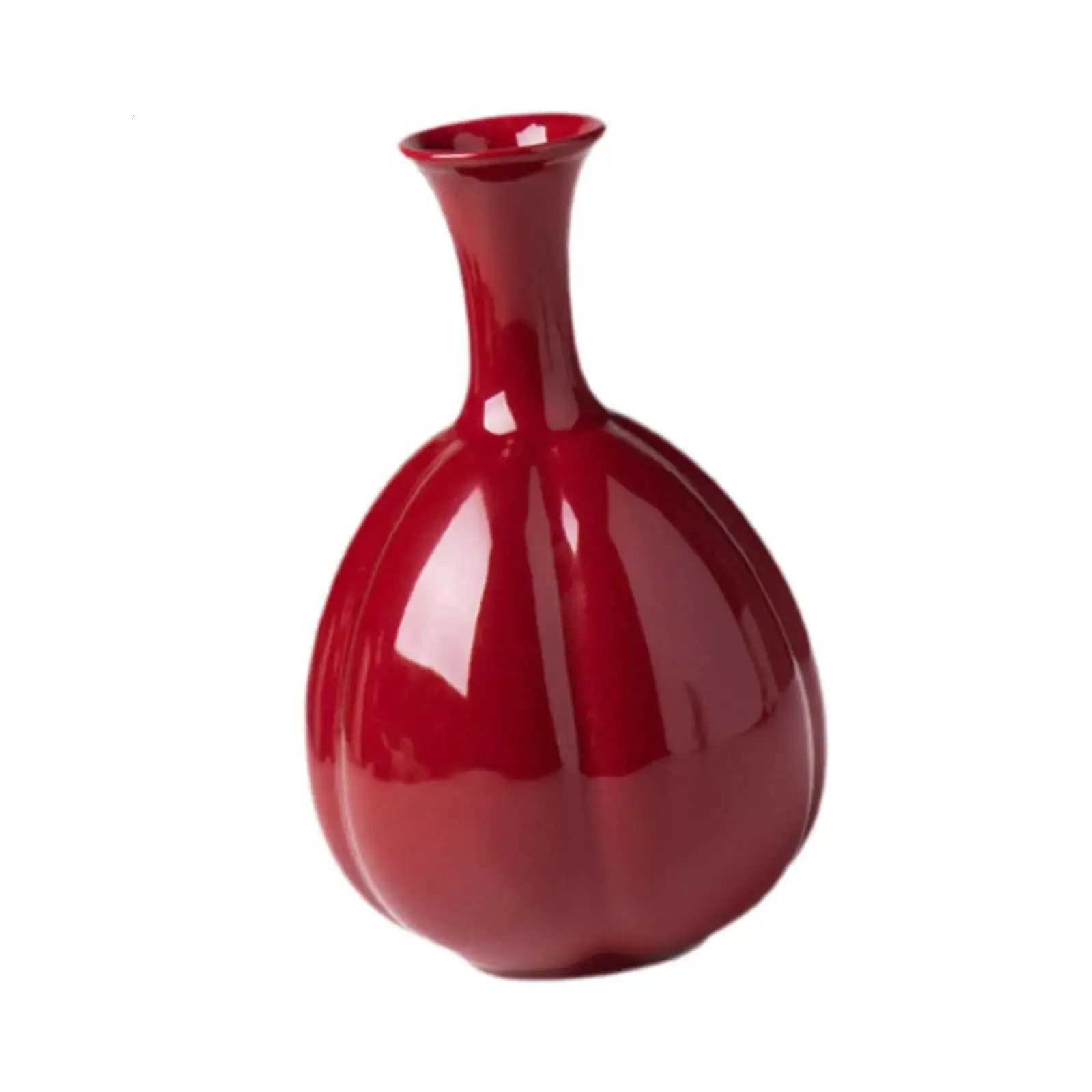 Red Ceramic Vase Decorative Bamboo and Wooden Flower Vase for Farmhouse ...