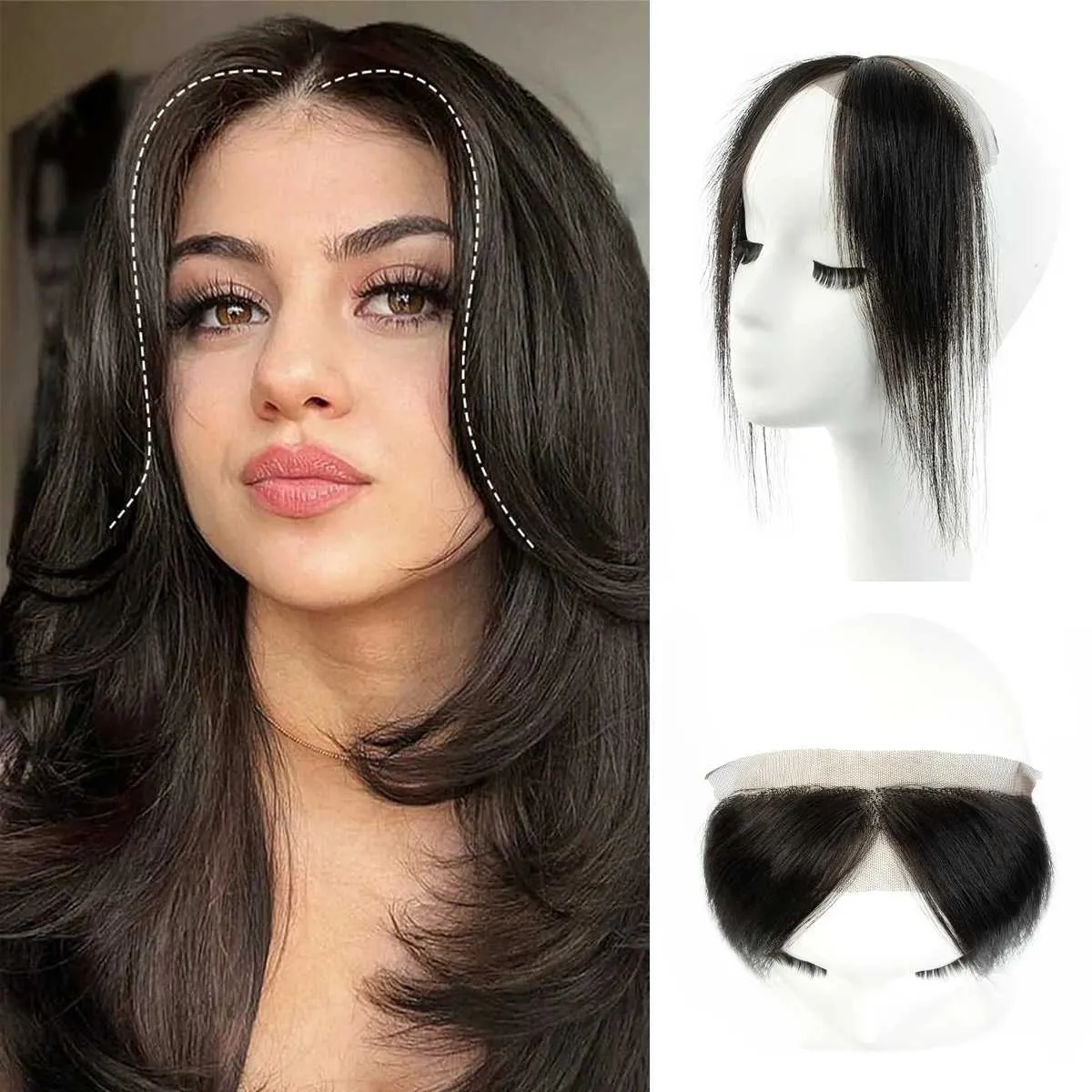 Human Hair Side Bangs Lace Base Breathable Hairpiece with Venice Wave ...