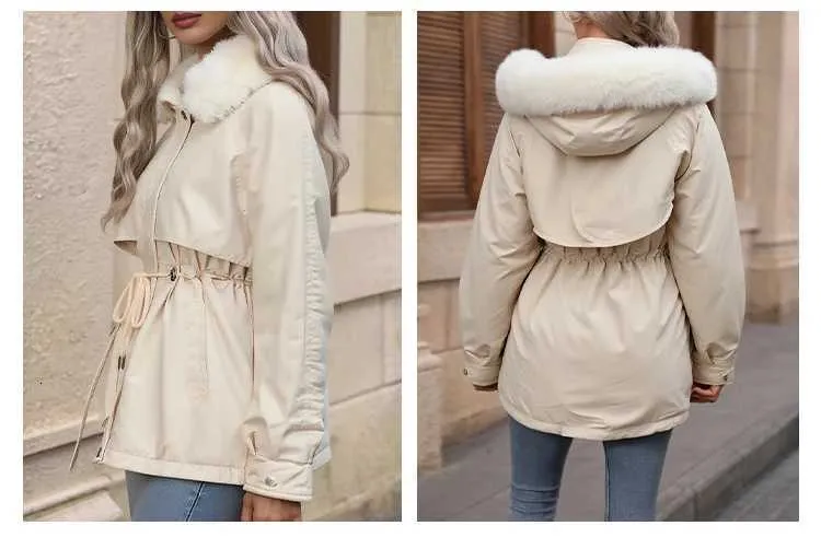 Womens Cotton-Padded Plush Warm Parka Jacket with Hood 60% White Duck ...