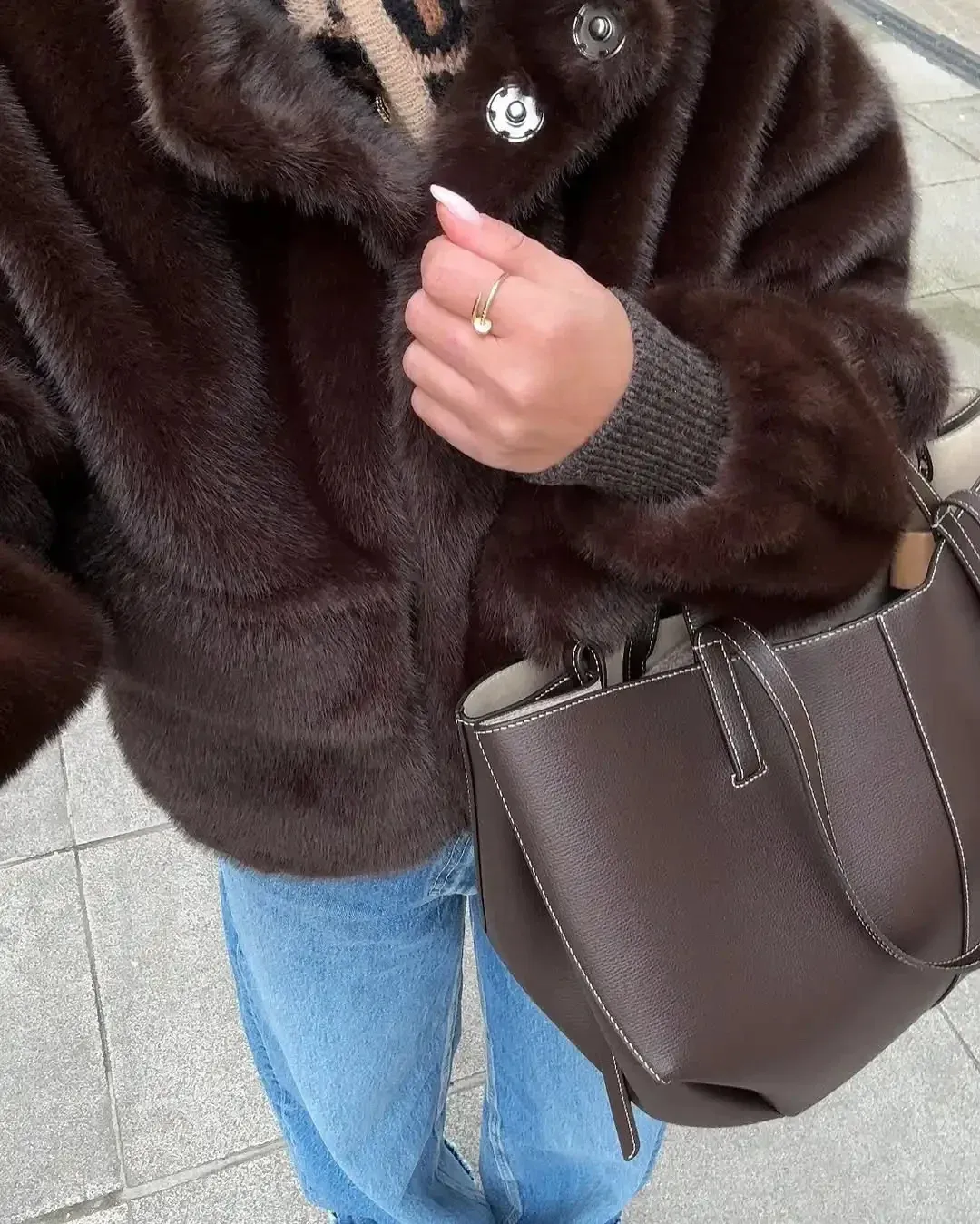 Ladies Faux Fur Coat Women Single Breasted Plush Stand Collar Long ...