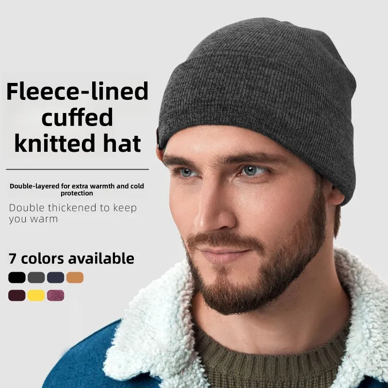 Knitted winter headwear with polyester fur, dome top, and fitted strap ...