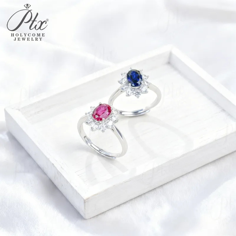 Lab Grown Gemstone Ring Oval Cut Ruby Sapphire Emerald 925 Silver ...