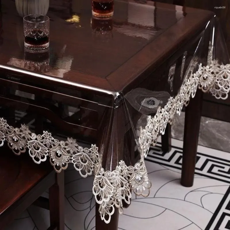 Table Cloth 140x220cm Waterproof Transparent Soft PVC Lace Embroidered ...