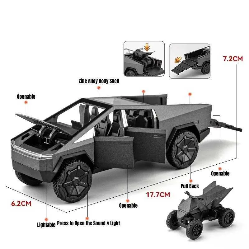 L251201 Tesla Cybertruck Diecast Toy Car Pull Back Off Road Model With ...