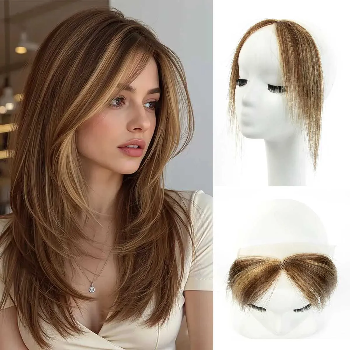 Human Hair Side Bangs Lace Base Breathable Hairpiece with Venice Wave ...