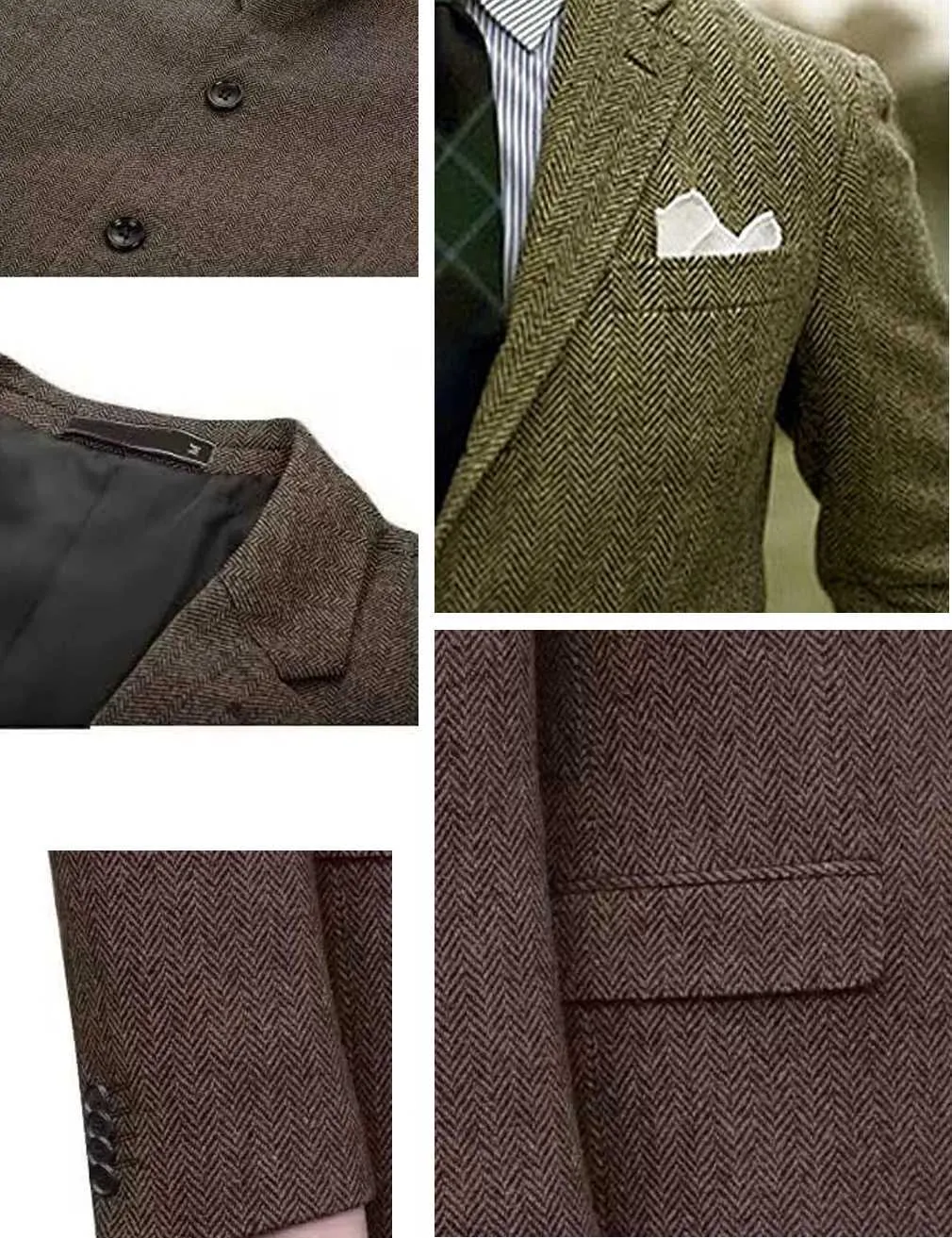 Mens Herringbone Wool Blazer Brown Tweed Long Formal Jacket with Hood ...