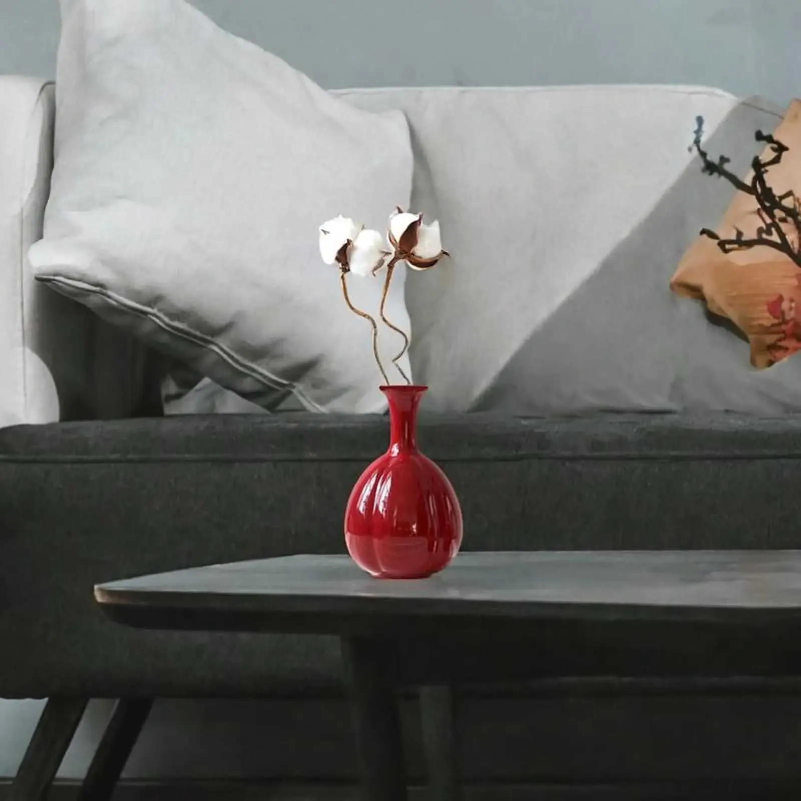 Red Ceramic Vase Decorative Bamboo and Wooden Flower Vase for Farmhouse ...