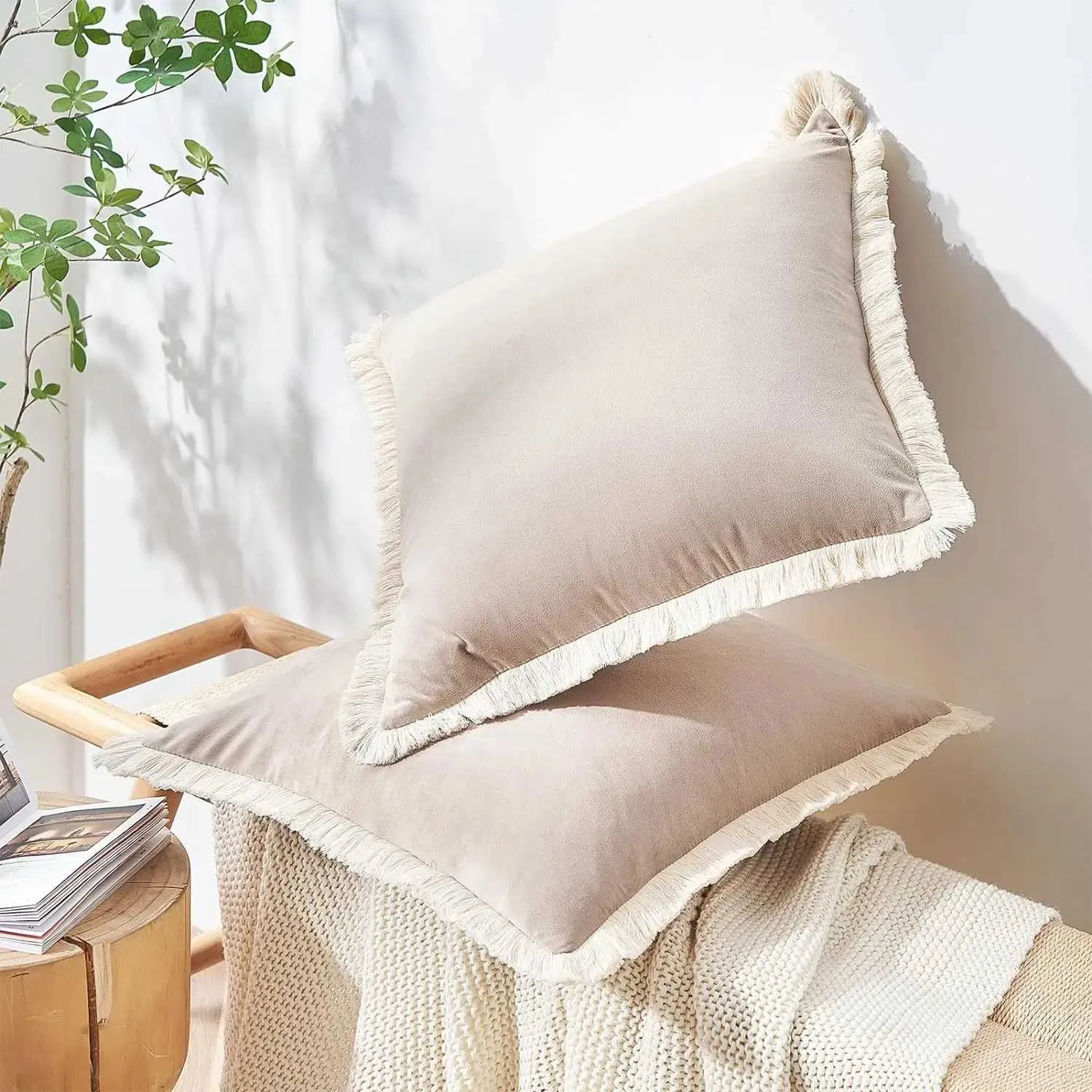 Pillow Case Soft Velvet Decorative Pillow Cover with Tassels Fringed ...