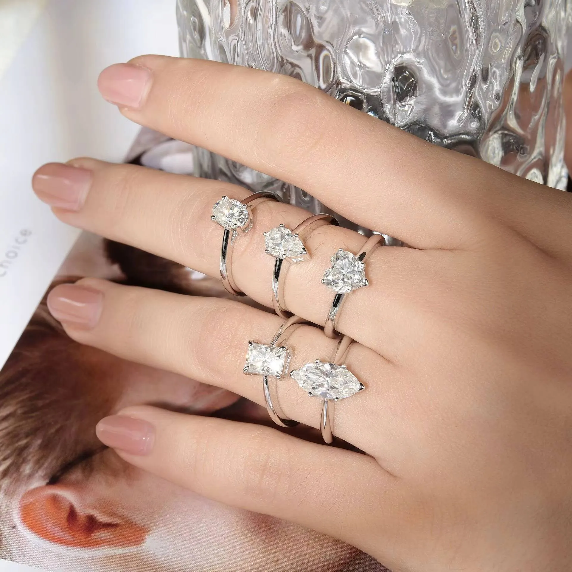 925 Sterling Silver Women's Fancy Cut Moissanite Ring 14K and 18K Gold ...