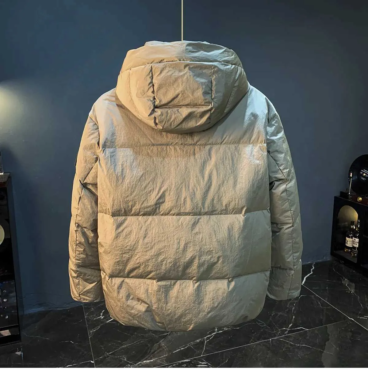 Duck down jacket men's winter long knit hooded jacket with 60% white ...