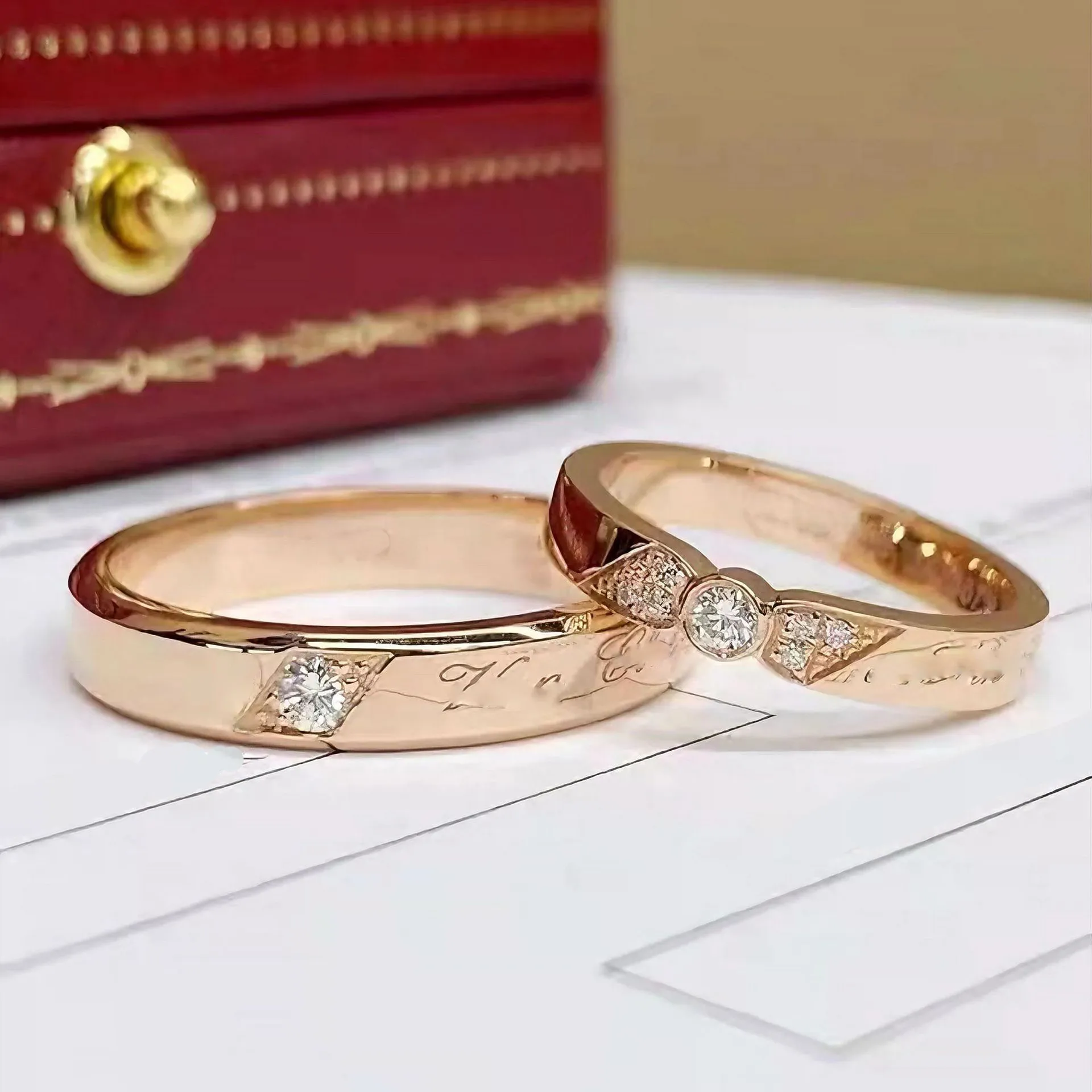 Yellow Gold Classic Couple Rings for Men and Women Party Engagement ...