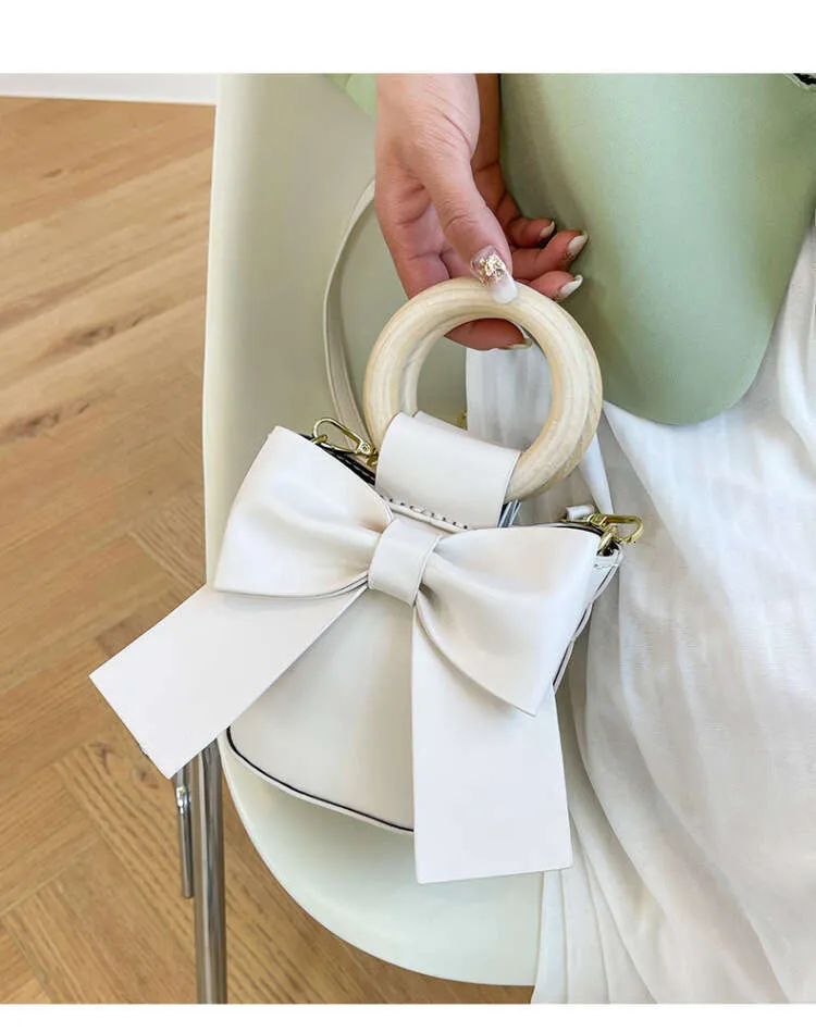 Handmade PU Crossbody Bucket Bag with Bow and Flap Pocket, Small 20-30 ...