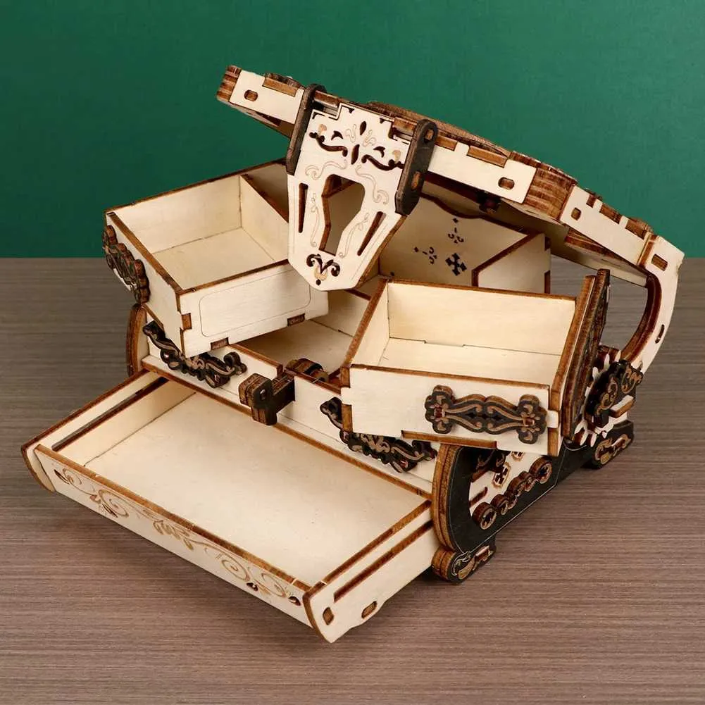 Wooden 3D Puzzle Box Vintage Carved Animal-Themed Storage Jewelry Box ...