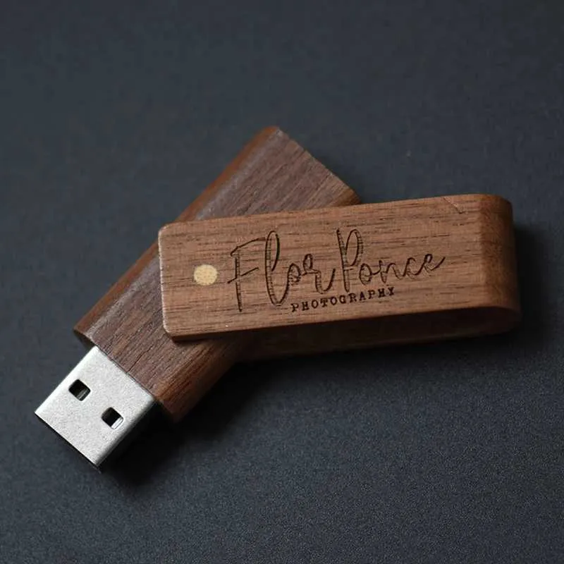 Walnut Wood Rotatable USB Flash Drives 32GB 64GB 128GB Metal Memory ...