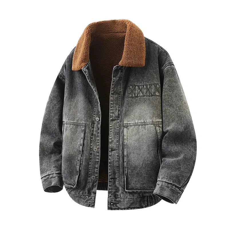 Men's Winter Denim Jacket Thick Padded Acrylic Hooded Long Loose ...