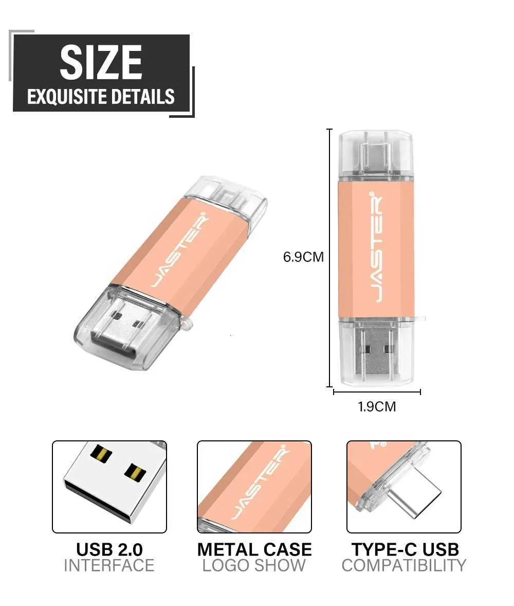 JASTER Type C OTG USB Flash Drive 4GB to 128GB Metal Memory Stick 20 ...
