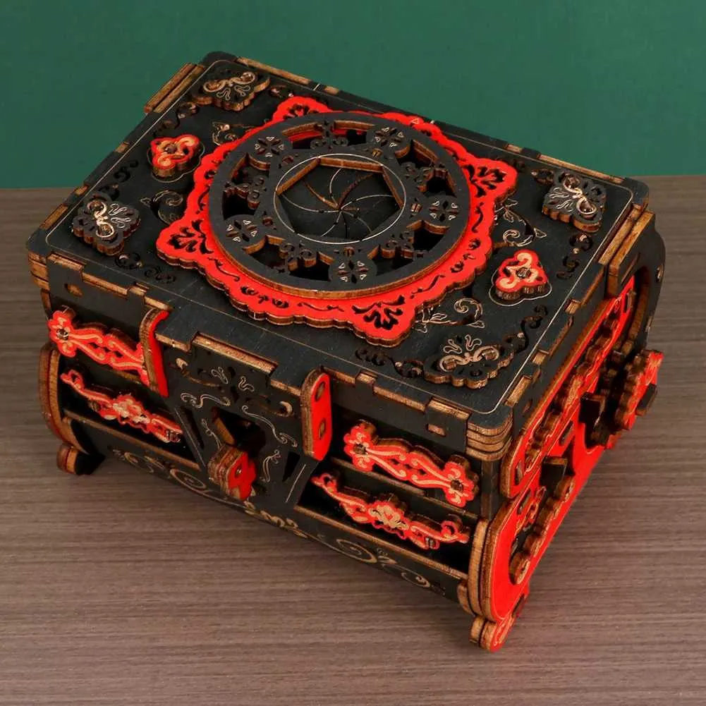 Wooden 3D Puzzle Box Vintage Carved Animal-Themed Storage Jewelry Box ...