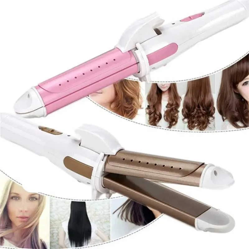 Professional 3 in 1 Rose Red Ceramic Hair Curler Straightener Heated ...