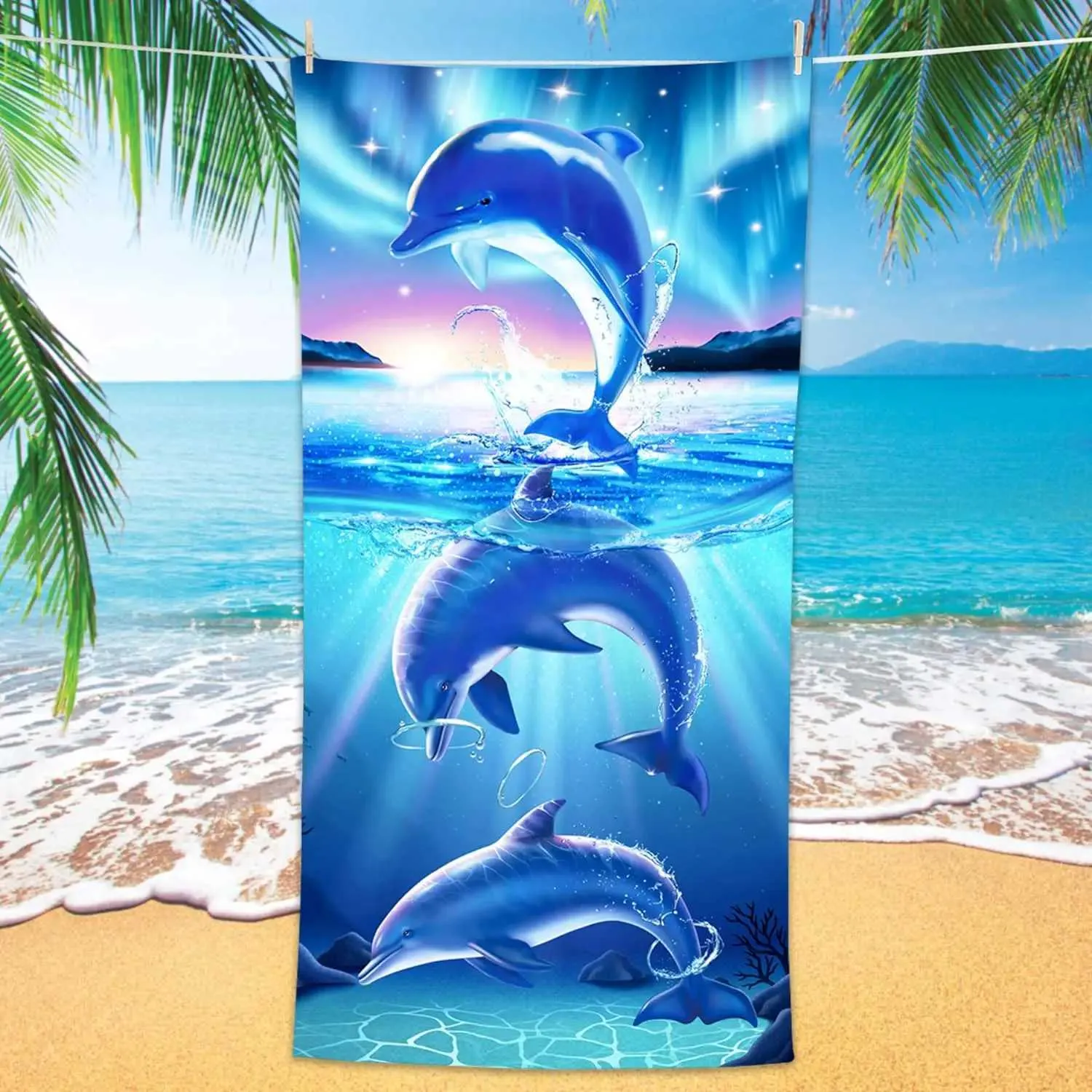Cute ocean dolphin themed compressed PVA bath towel roll for boys and ...
