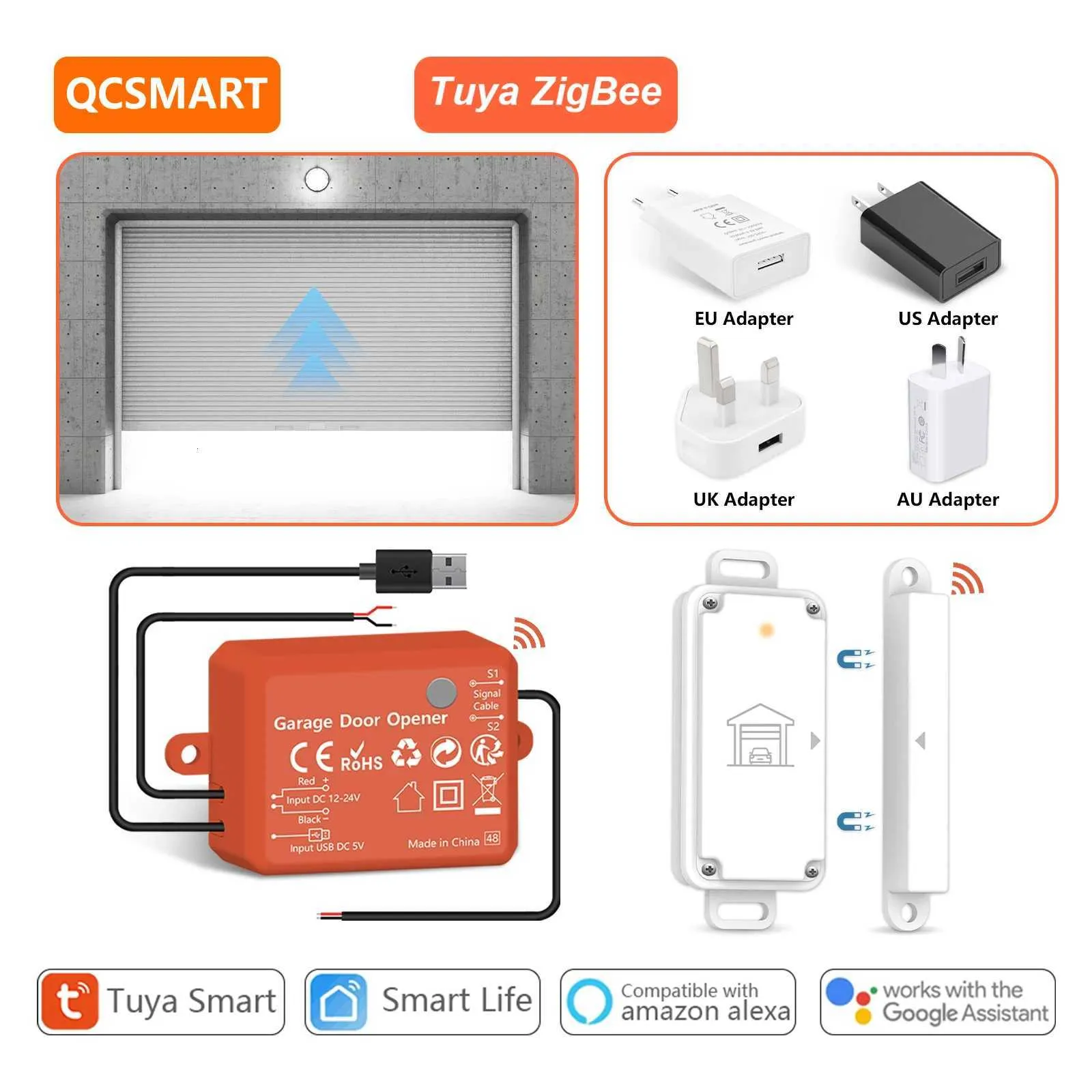 QCSMART Tuya ZigBee Wireless Waterproof Plastic Garage Door Opener ...