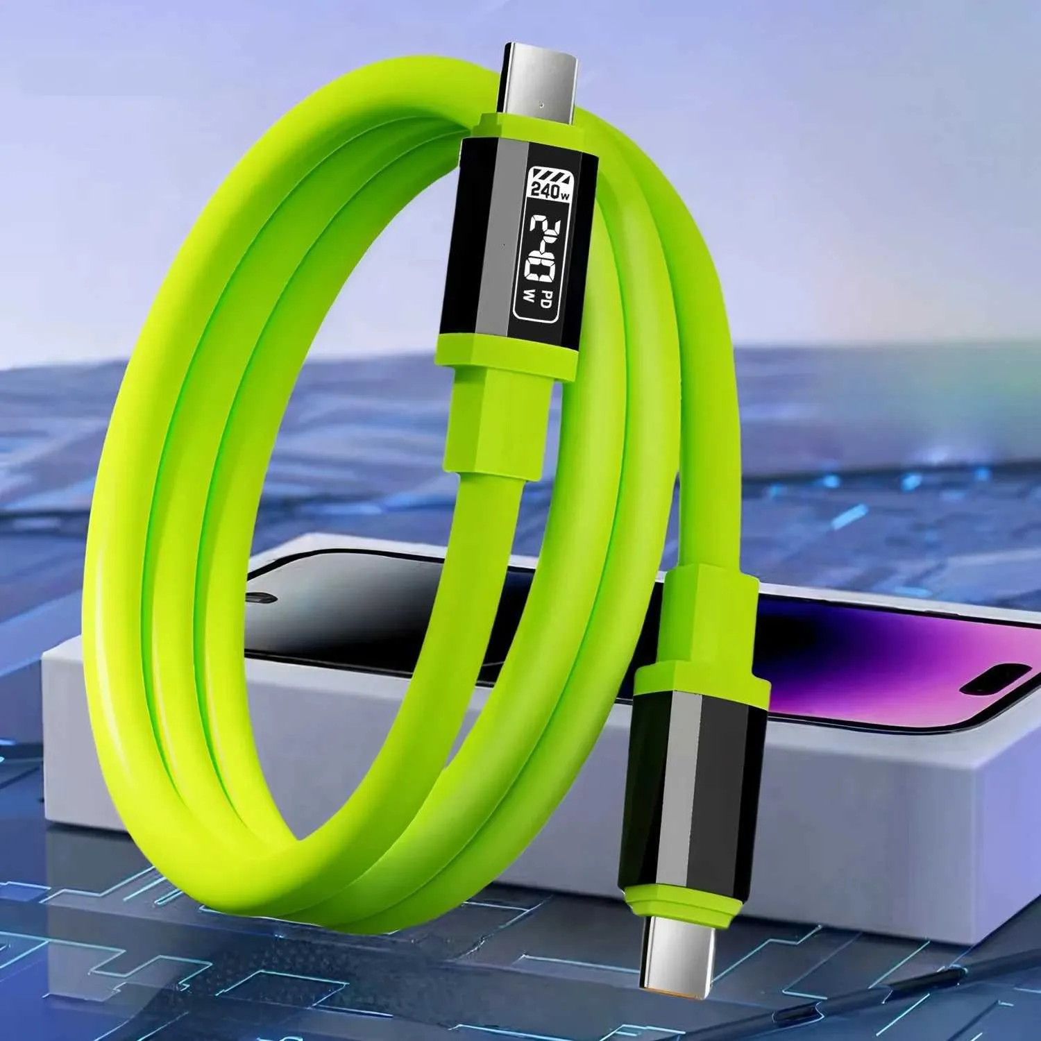 240W USB Type-C PD Fast Charging Cable with Nylon and Liquid Silicone ...